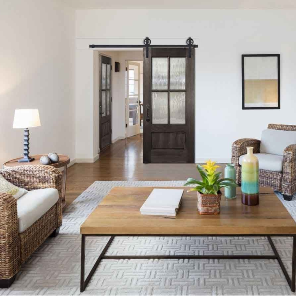 BarnCraft French Mahogany Barn Door - 4 Lites – Dusty's Rustic Rolling ...